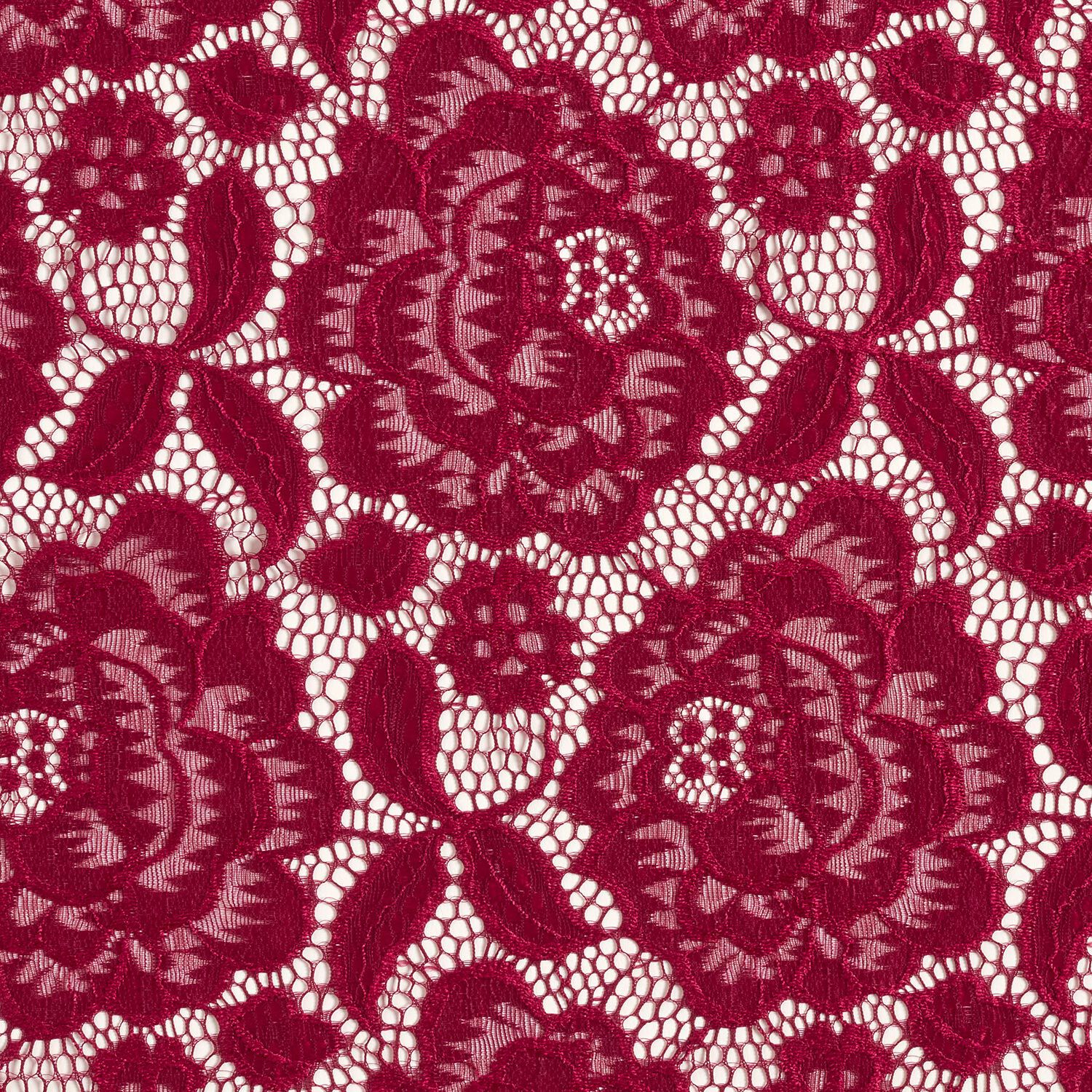 Stretch Lace Blossoms and leaves dark red